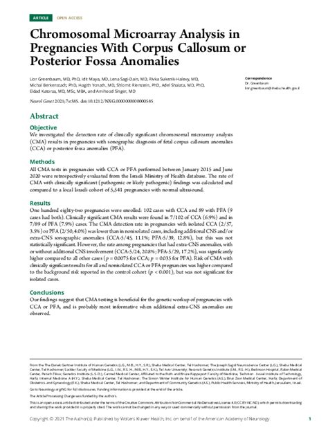 Pdf Chromosomal Microarray Analysis In Pregnancies With Corpus Callosum Or Posterior Fossa