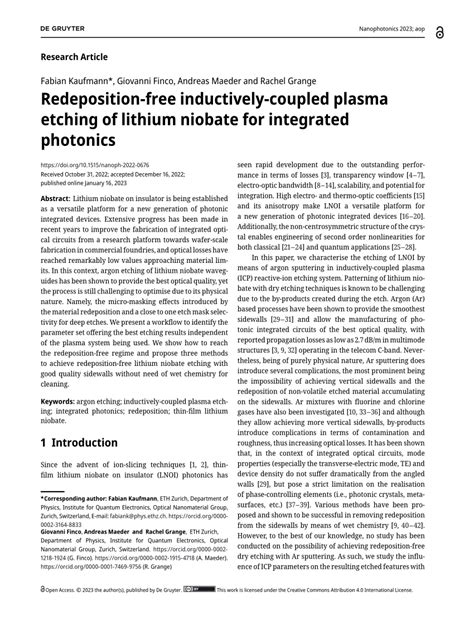 Pdf Redeposition Free Inductively Coupled Plasma Etching Of Lithium Niobate For Integrated Pdf Redeposition Free Inductively Coupled Plasma Etching Of Lithium Niobate For Integrated