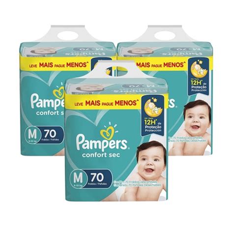 3 Pacotes Fraldas Pampers Confort Sec M 70 Unidades Clubinho Do Desconto