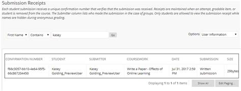 Faculty View Submission Receipts