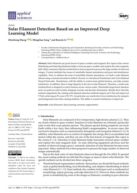 Pdf Solar Filament Detection Based On An Improved Deep Learning Model
