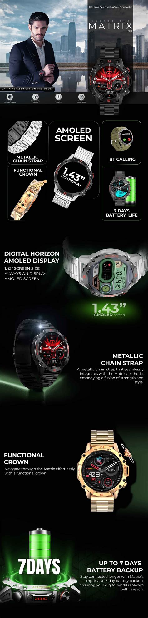 Buy Zero Matrix Pro 143 Amoled Hd Display Always On Display Gold Metallic Chain Strap Smart