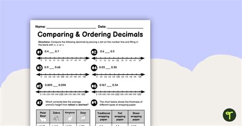 Comparing And Ordering Decimals Worksheet For Year 5 Teach Starter