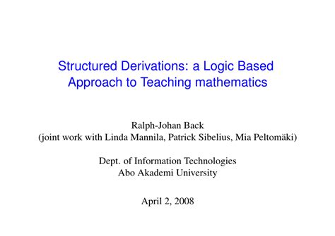 Pdf Structured Derivations A Logic Based Approach To Teaching