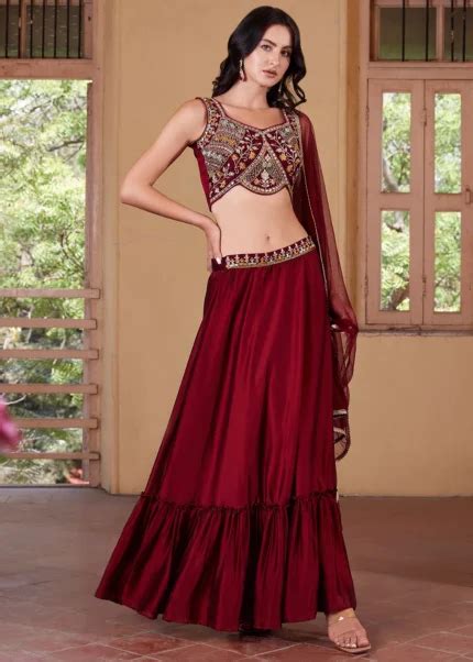 Rani Pink Crop Top And Palazzo Set With Dupatta Urban Womania