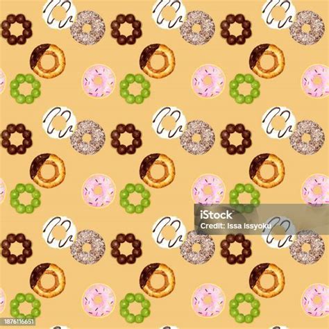 도넛의 완벽 한 패턴입니다 손으로 그린 수채화 그림 음식 패턴입니다 National Doughnut Day에 대한 스톡 벡터