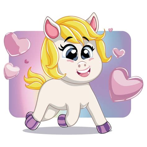 Premium Vector Cute Running Pony Over Colorful Background With Hearts Premium Vector Cute Running Pony Over Colorful Background With Hearts