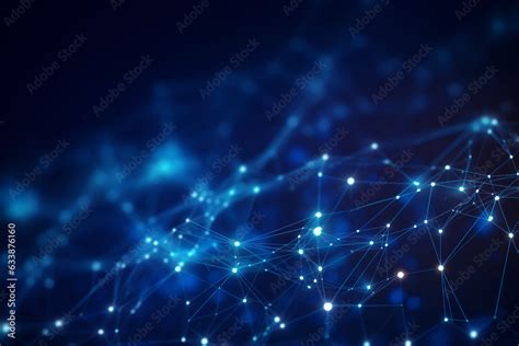 Abstract Blue Digital Technology Background Of Dots And Lines The Concept For Neural Networks