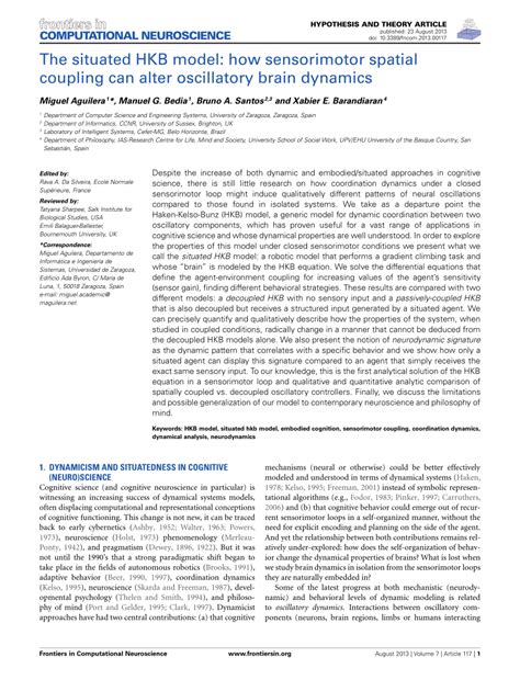 Pdf The Situated Hkb Model How Sensorimotor Spatial Coupling Can Alter Oscillatory Brain Dynamics