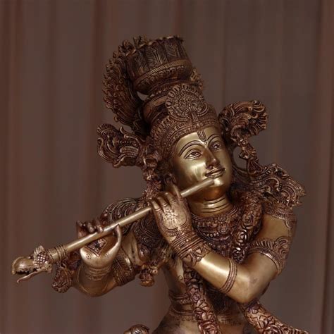 Exquisite Large Size Brass Lord Krishna Idol In Tribhangi Pose A
