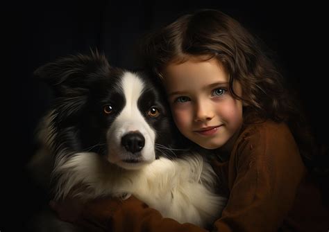 Premium Ai Image Girl Dog Arms Border Collie Warm Brown Eyes Highly