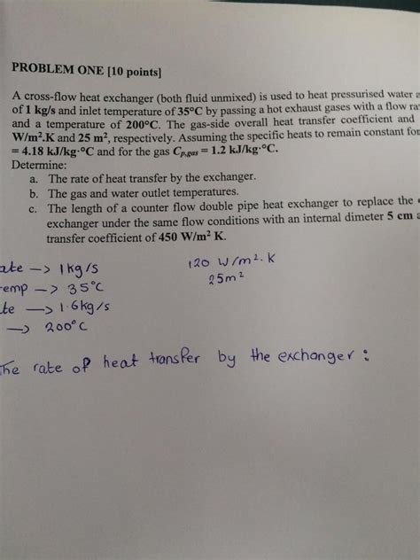 PROBLEM ONE 10 Points A Cross Flow Heat Exchanger Chegg