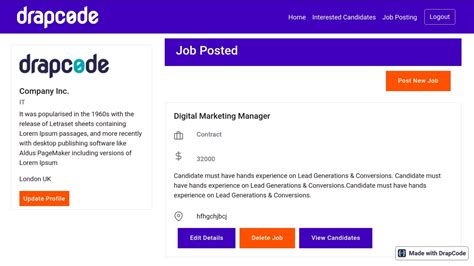 Job Board Template Visual Development Platform Drapcode