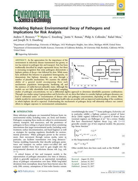 Pdf Modeling Biphasic Environmental Decay Of Pathogens And