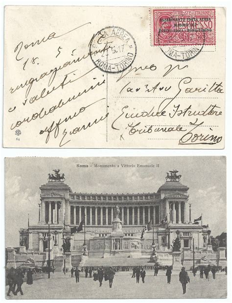 ITALIA 1917 CARTOLINA 25 C ESPERIMENTO TORINO ROMA SU CORRISPONDENZA