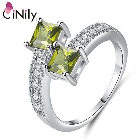 탄생석 반지 8월 페리도트 Cinily 만든 큐빅 지르코니아 실버 도금 패션 여성 보석 결 티몬
