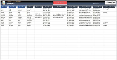 Contact List Template In Excel Ready To Print Professional Spreadsheet Excel Template