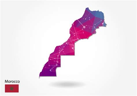 벡터 다각형 모로코 지도입니다 낮은 폴리 디자인 흰색 바탕에 삼각형으로 만든 지도입니다 기하학적 구겨진 삼각형 낮은 폴리 스타일 그라데이션 그래픽 선 점 Ui