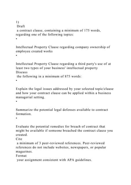 1 Draft A Contract Clause Containing A Minimum Of 175 Words R Docx