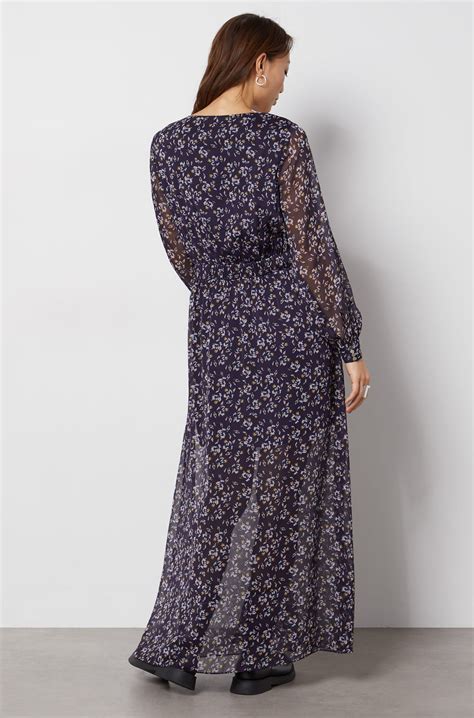 Robe Longue Manches Longues Motif Floral Primrosea Imp Fd Marine Etam