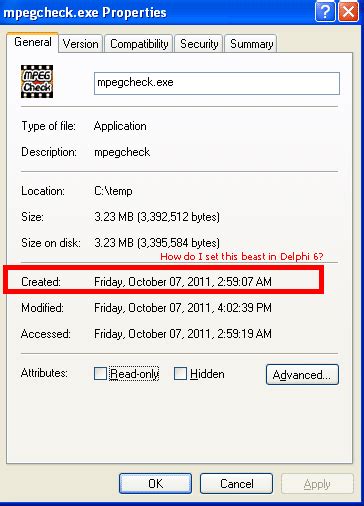 Delphi 6 How Can I Change Created Filedate File Creation Date