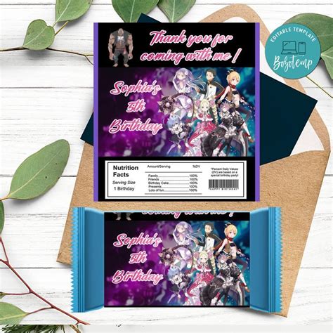 Rezero Candy Bar Label Customizable Template Diy Bobotemp