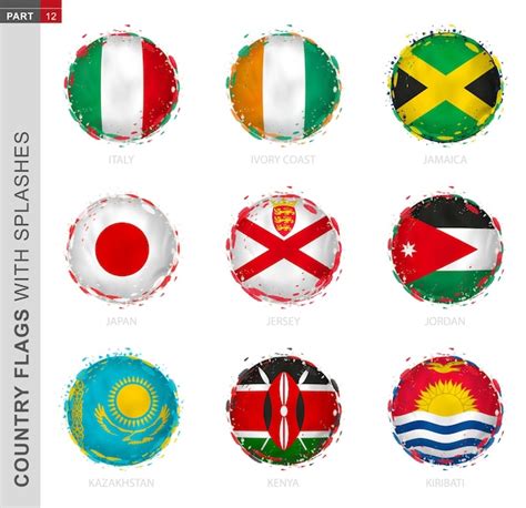 Colección de banderas bandera grunge redonda con salpicaduras banderas vectoriales Vector