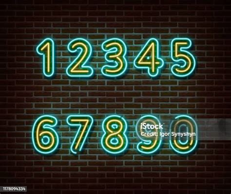 네온 번호 글꼴 기호 벡터 벽돌 벽에 격리 빛 기호 장식 효과 네온 일러스트 0에 대한 스톡 벡터 아트 및 기타 이미지 0 1 Led 조명 Istock