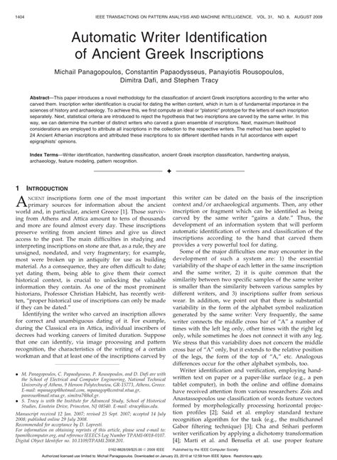 Pdf Automatic Writer Identification Of Ancient Greek Inscriptions