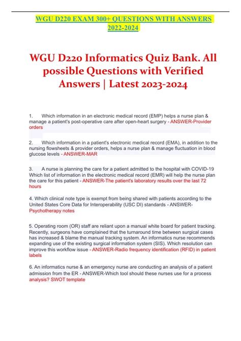 WGU D Informatics Quiz Bank All Possible Questions With Verified Answers Latest WGU D