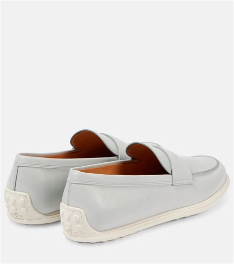 Leather Loafers In Grey Tods Mytheresa