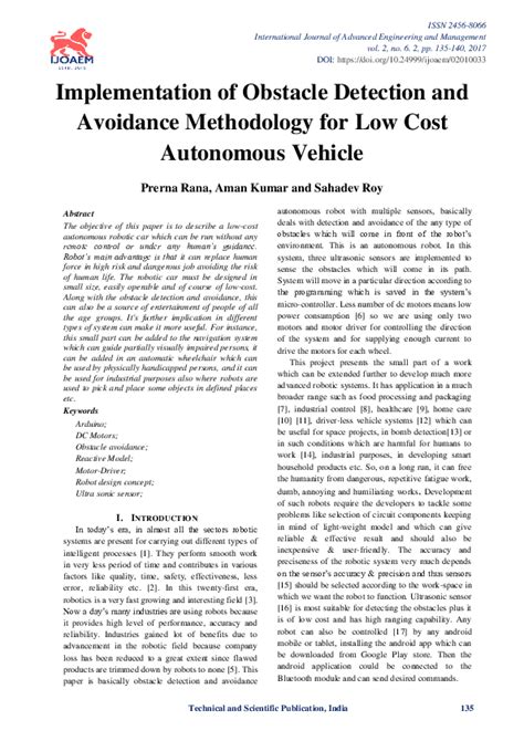 Pdf Implementation Of Obstacle Detection And Avoidance Methodology For Low Cost Autonomous Vehicle