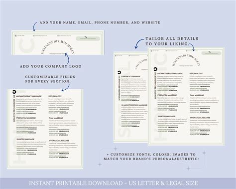 Custom Massage Therapy Price List Design Templates Custom Massage Menu