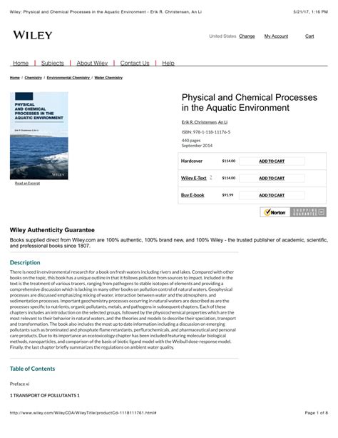 Pdf Physical And Chemical Processes In The Aquatic Environment