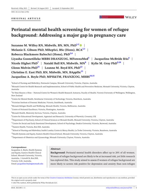 Pdf Perinatal Mental Health Screening For Women Of Refugee Background