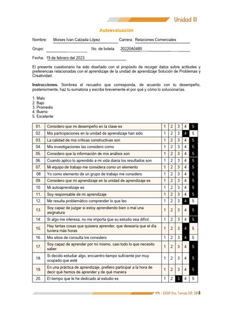 Moises Ivan Calzada Lopez Act10 Autoevaluacion Pdf Modificación De Comportamiento Aprendizaje
