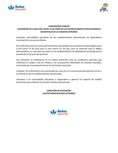 Comunicado Suspension De Clases