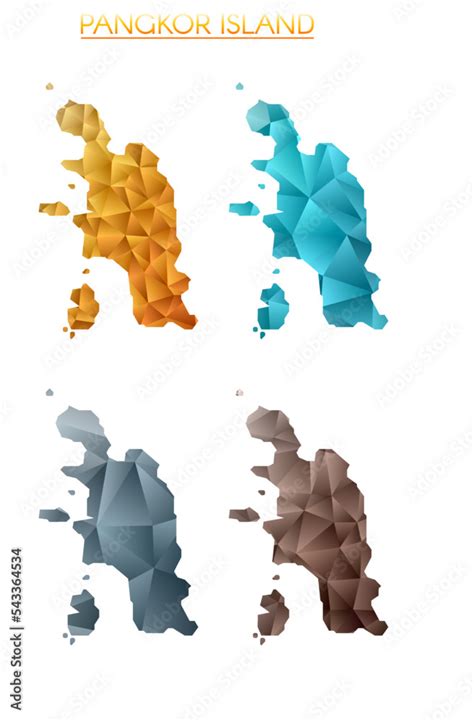 Set Of Vector Polygonal Maps Of Pangkor Island Bright Gradient Map Of