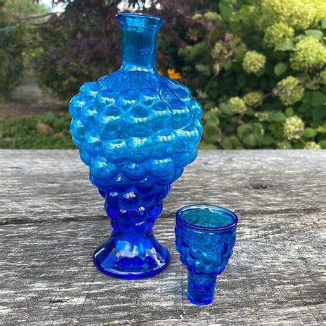 Vintage Blue Glass Decanter Etsy