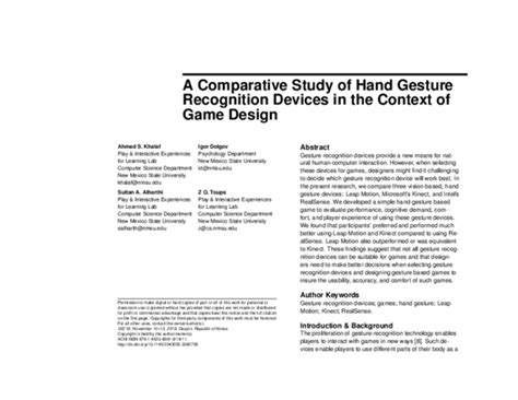 Pdf A Comparative Study Of Hand Gesture Recognition Devices In The