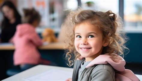 Premium Photo Smiling Girls In Classroom Learning And Happy Generated By Ai
