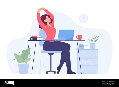 Woman Sitting At Workplace And Stretching Stock Vector Image And Art Alamy