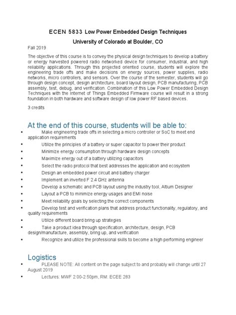Ecen 5833 Low Power Embedded Design Techniques Pdf Embedded System