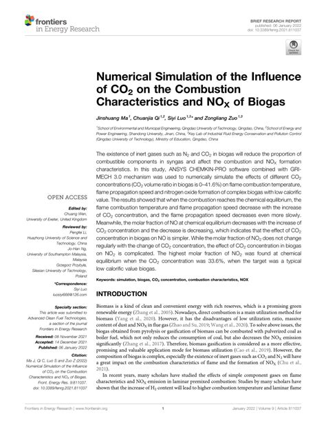 Pdf Numerical Simulation Of The Influence Of Co2 On The Combustion Characteristics And Nox Of