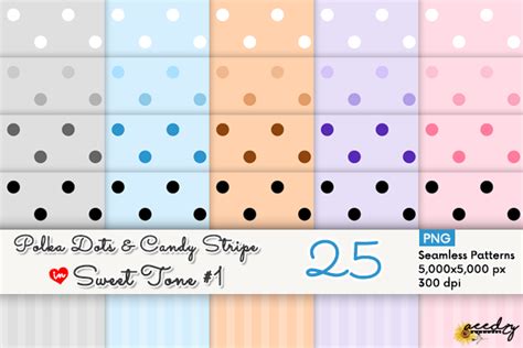 Polka Dots And Candy Stripe Patterns Set Graphic By Aeedzyarts888