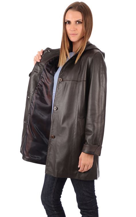 Veste Capuche Confort Cuir Marron La Canadienne La Canadienne