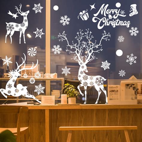 Apokiog Diy Portable Window Decal Christmas Theme Santa Snowflake
