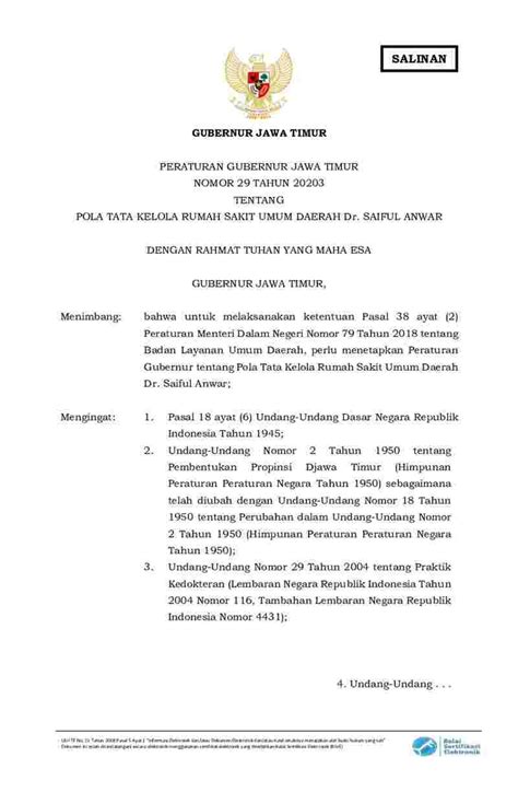 Peraturan Gubernur Jawa Timur No Tahun Tentang Pola Tata Kelola