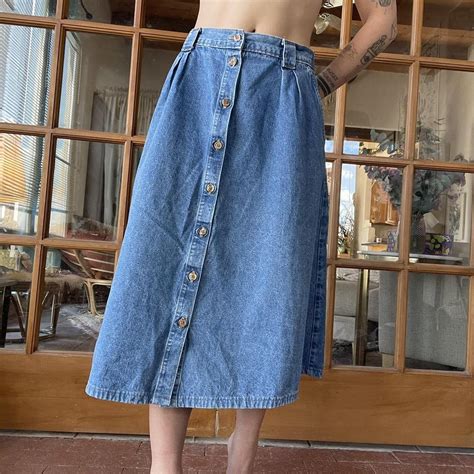 Long Vintage Denim Skirt Buttons Front Pockets Depop