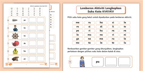 Lembaran Aktiviti Lengkapkan Suku Kata Kvkvkv Teacher Made